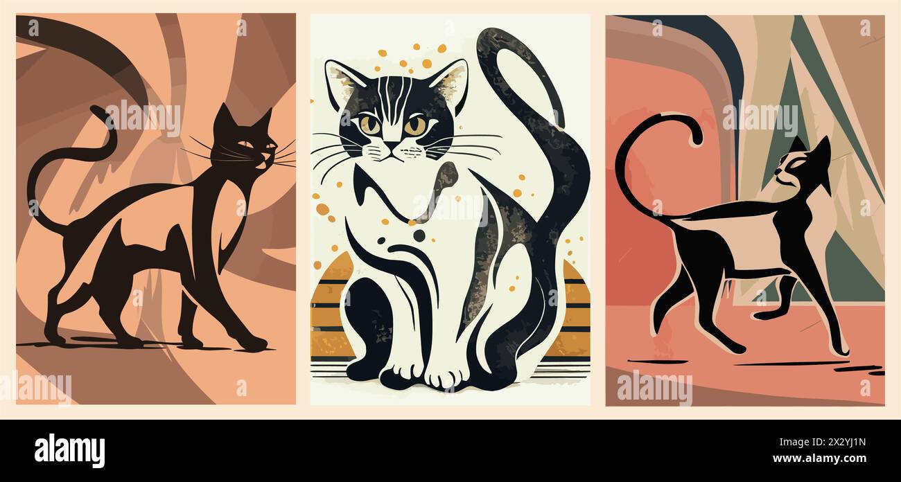 Set of retro posters with cute black cats vector Stock Vector Image ...