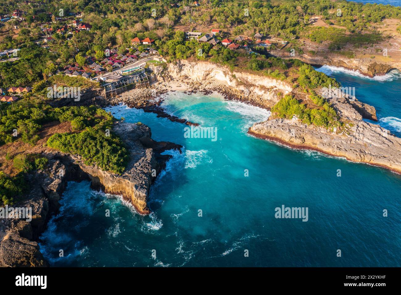 Nusa Ceningan, Bali: Aerial view of the dramatic coastline and blue ...
