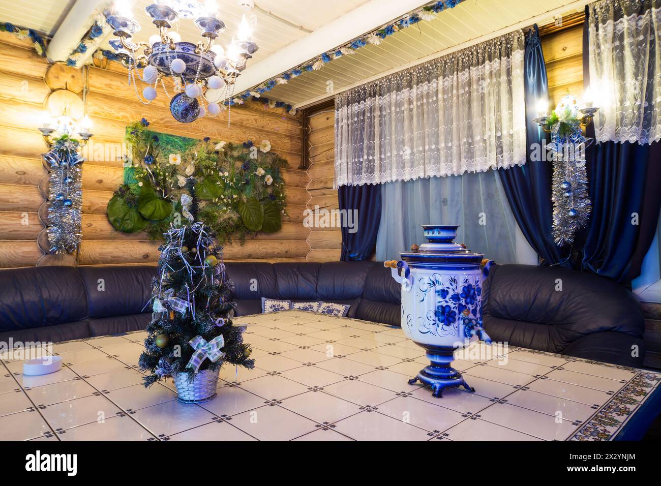 MOSCOW - JAN 1: Cozy country house with a beautiful samovar in Elite ...