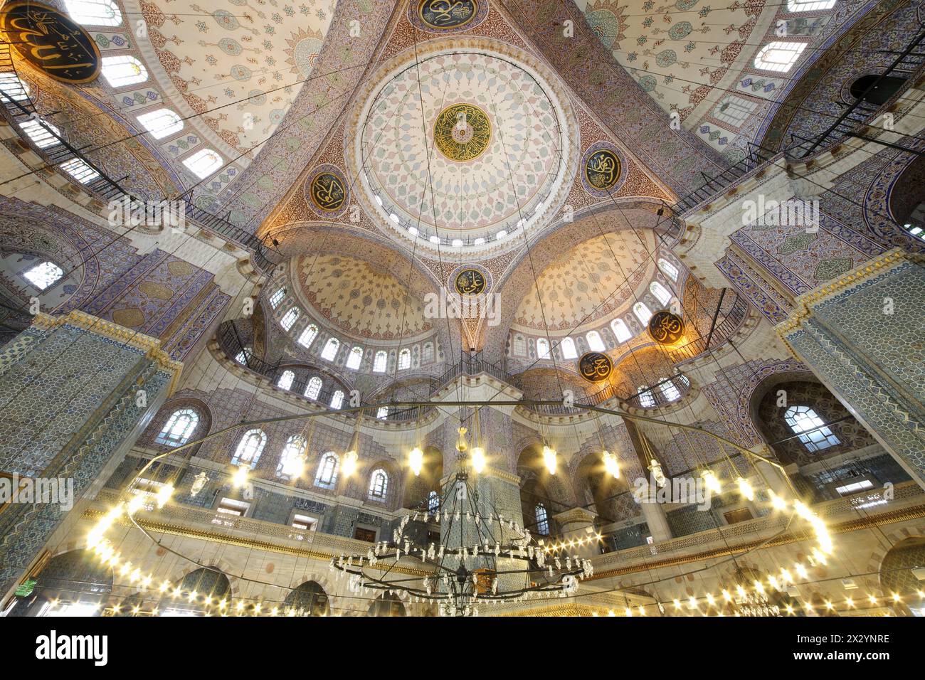 Grand, beautiful dome in old New Mosque (Yeni Cami) in Istanbul, Turkey ...