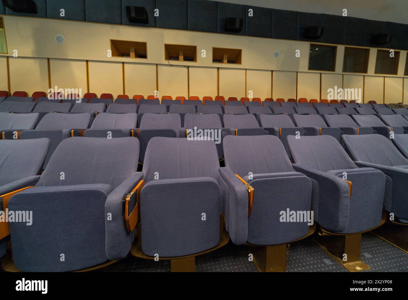 Conference room with comfortable gray cloth seats Stock Photo - Alamy