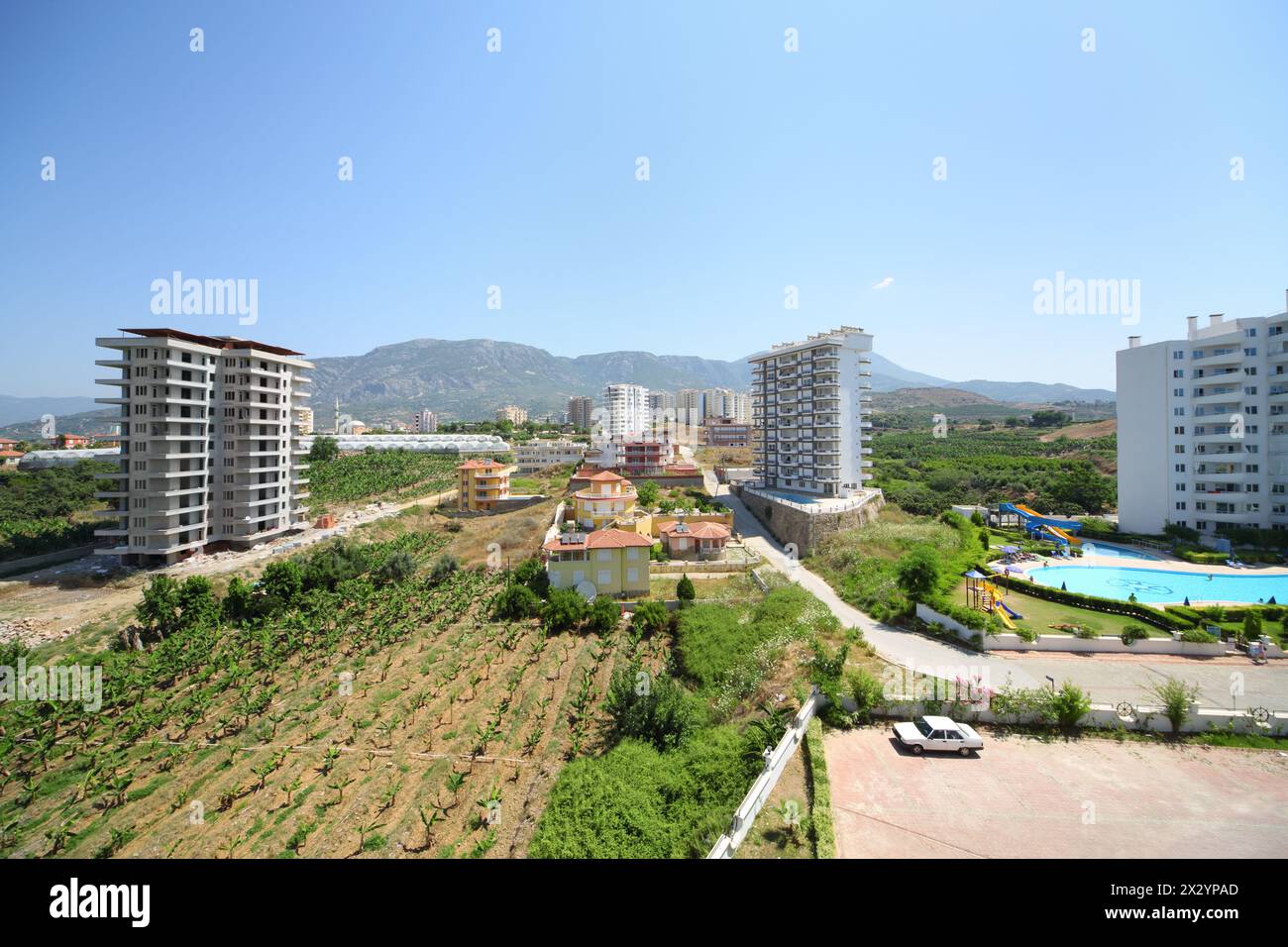 New and high-rise buildings under construction in Mahmutlar district in ...