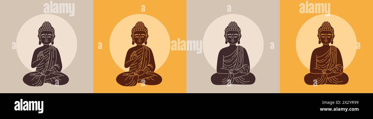 Thai buddhism Theravada poster set. Vector elements illustration for ...