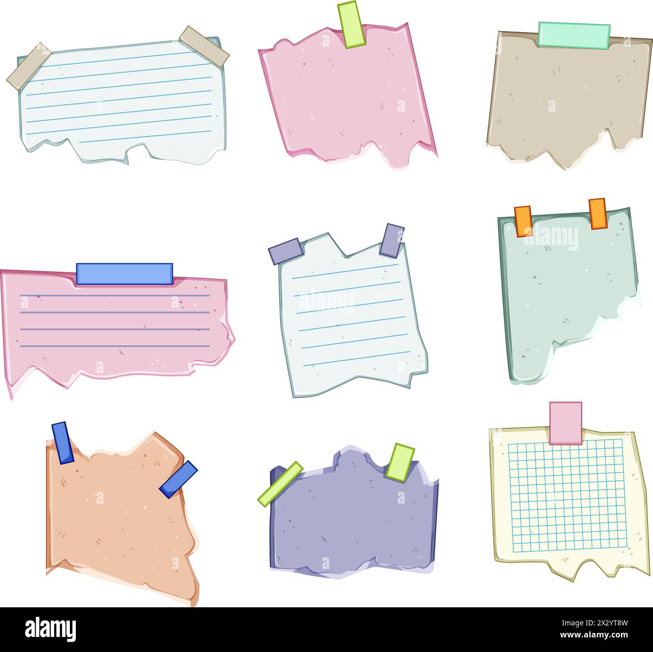 pinned torn paper notes set cartoon vector illustration Stock Vector ...