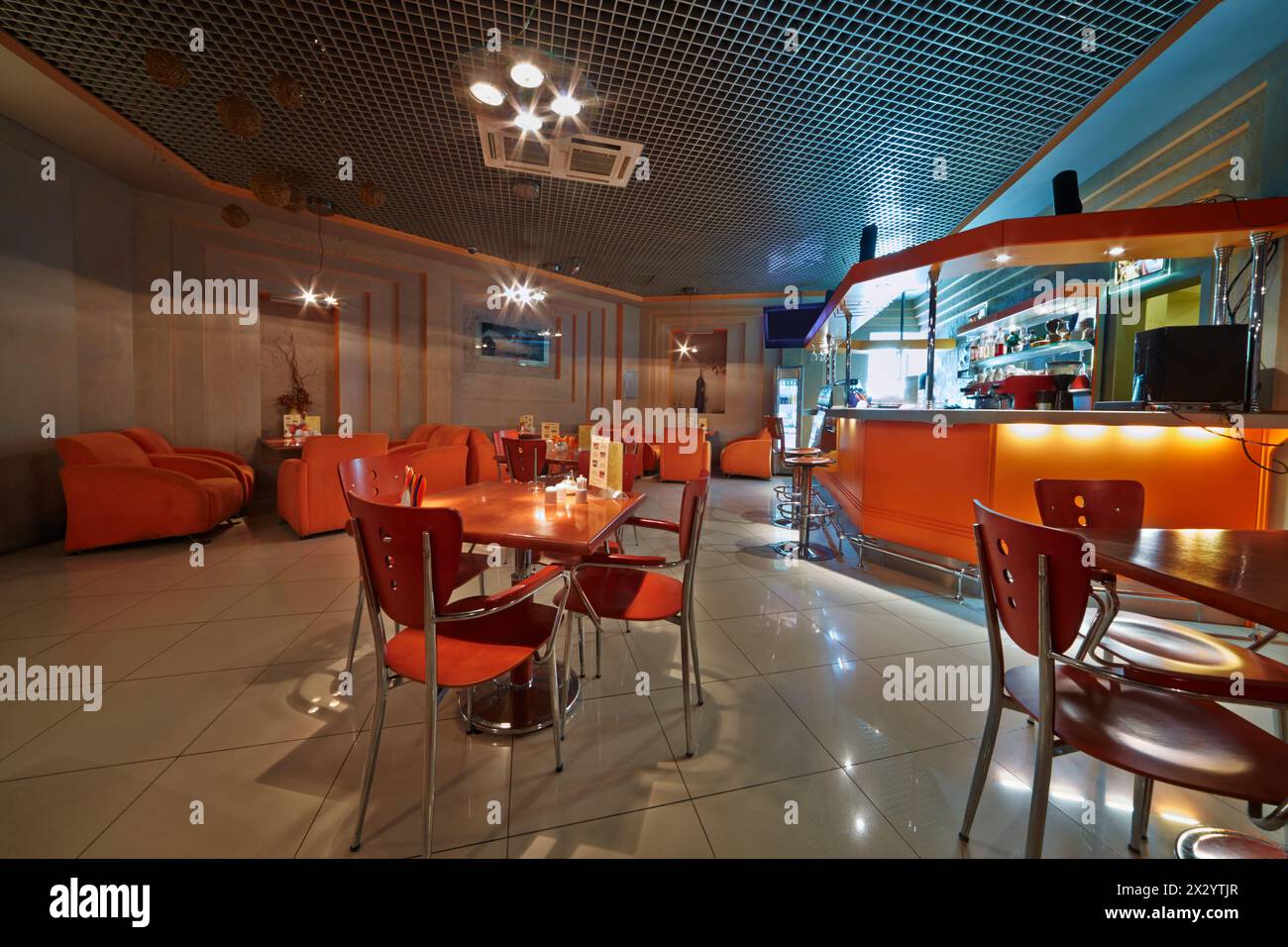 Interior of small empty cafe-bar Stock Photo - Alamy