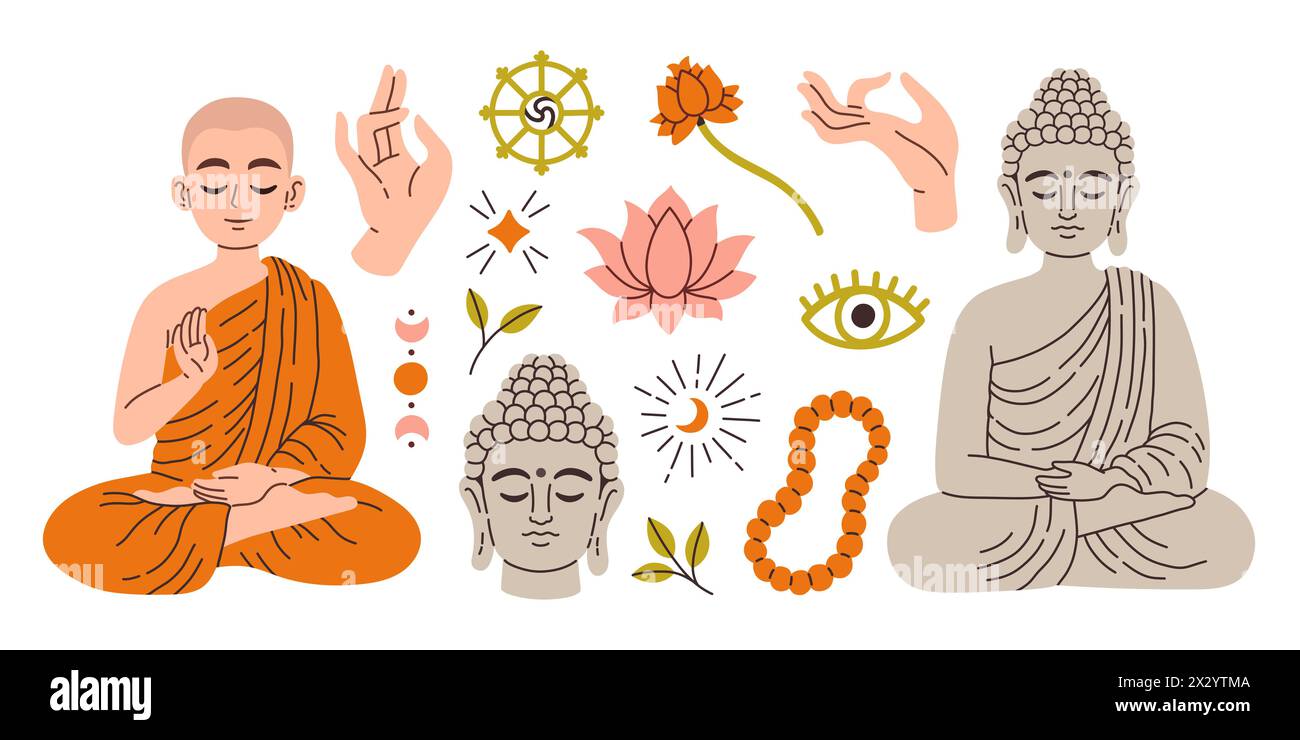 Thai buddhism Theravada set. Vector elements illustration for ...