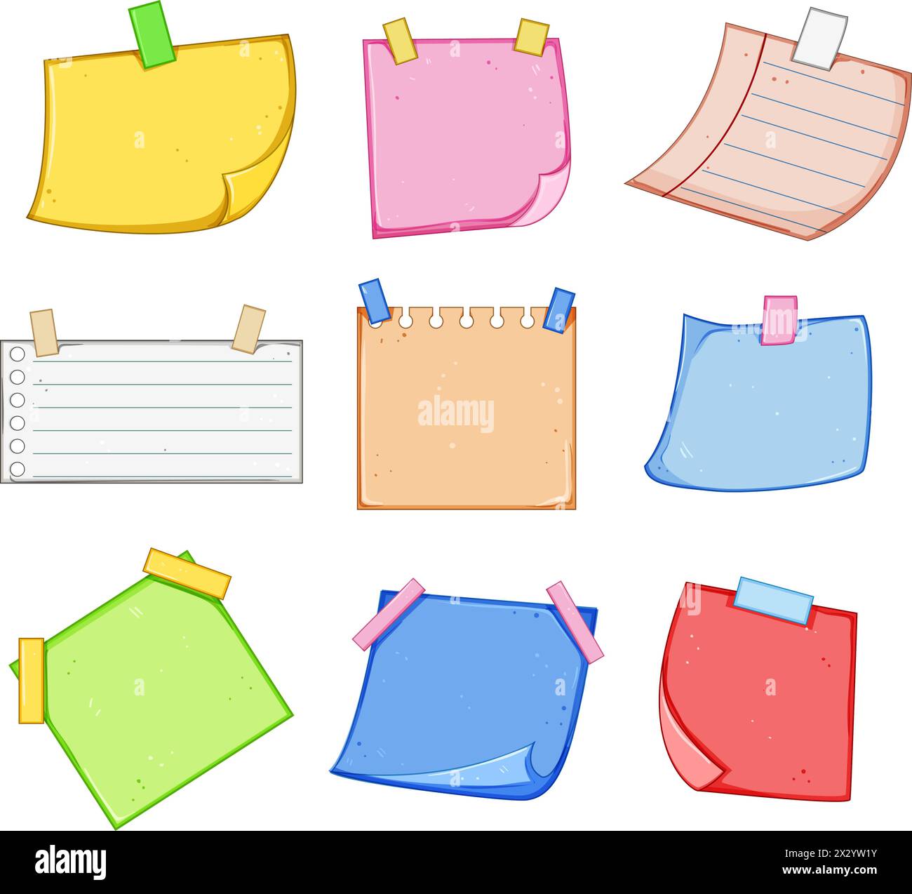 pinned paper notes set cartoon vector illustration Stock Vector Image ...