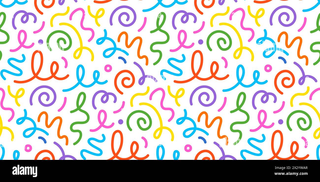 Kid line color seamless pattern. Abstract cute children party squiggle background design. Fun ...