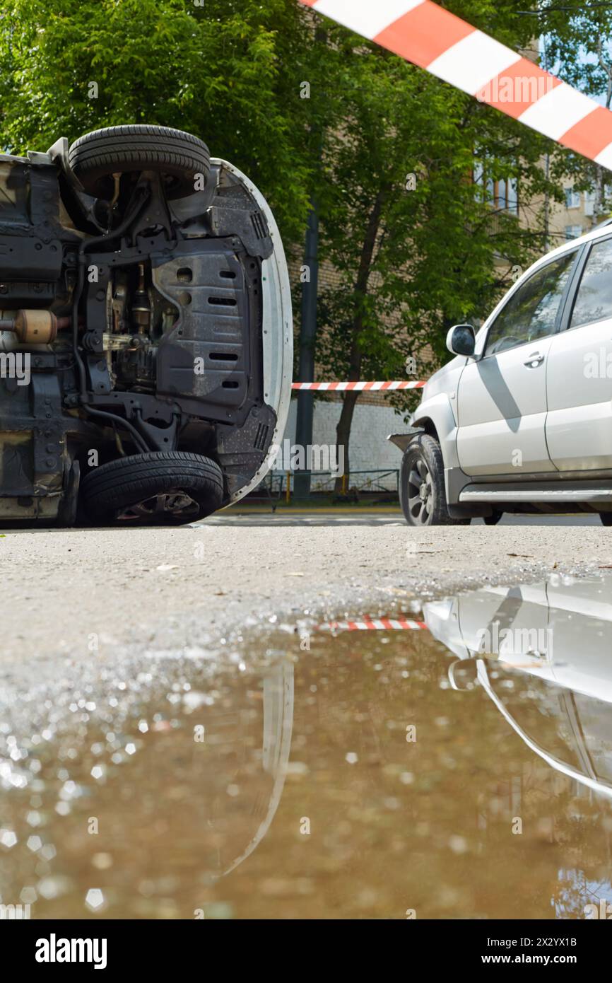 Two damaged cars at place of accident Stock Photo - Alamy
