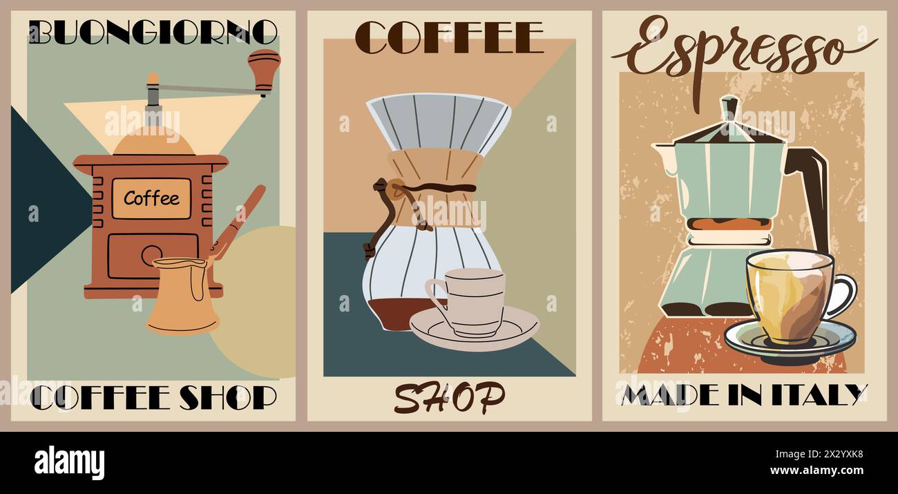 Coffee poster design set in retro style vector art Stock Vector Image ...