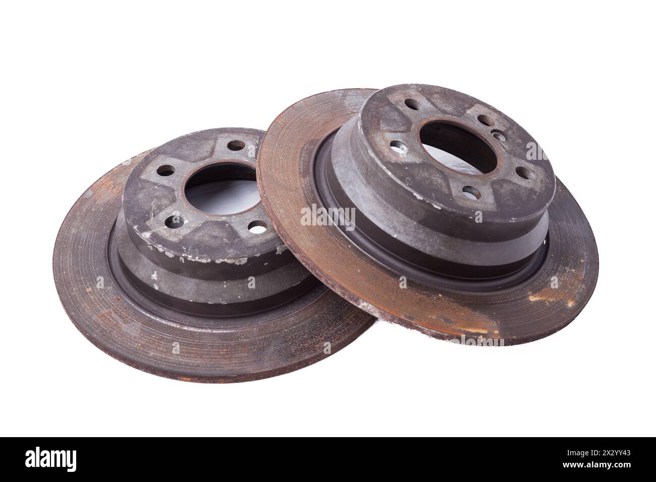 Old rusty brake disc on white background. Auto service industry. Spare ...