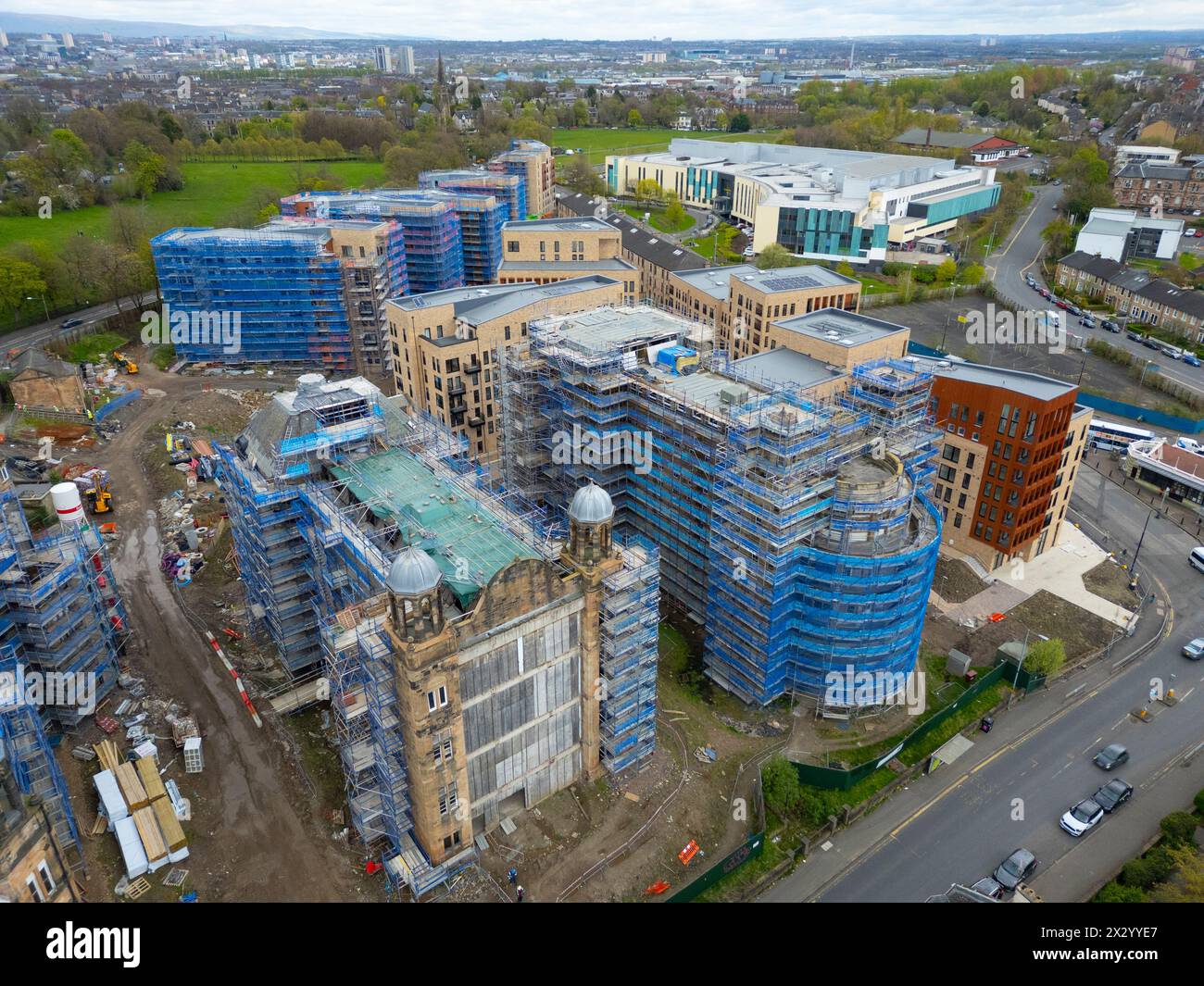 Aerial view of new build apartment buildings under construction at The ...