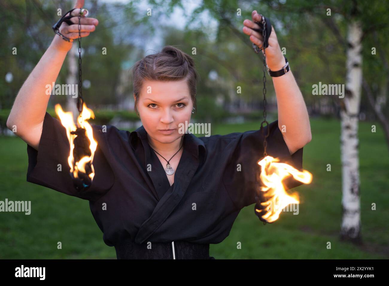 Beautiful woman fire show in hi-res stock photography and images - Alamy