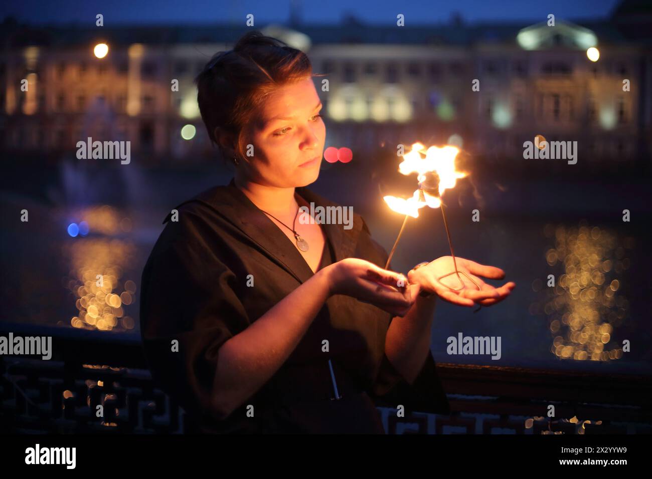 Beautiful woman fire show in hi-res stock photography and images - Alamy