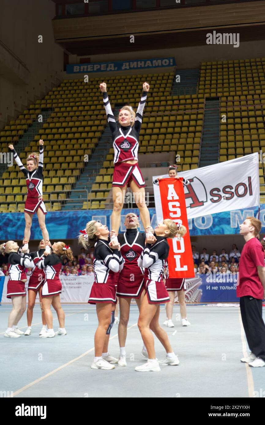 MOSCOW - MAR 24: Girls-participants of cheerleaders team Assol perform ...