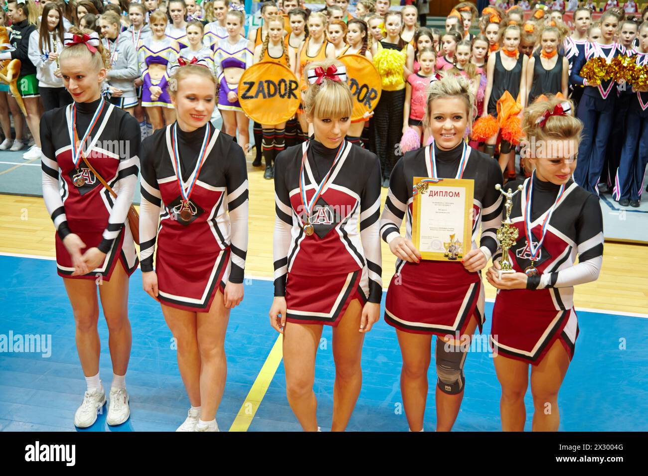 MOSCOW - MAR 24: Girls from team Assol - winners in group stunts at ...