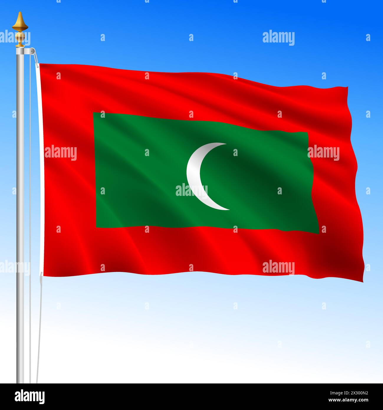 Maldives, official national waving flag, indian ocean country, vector ...
