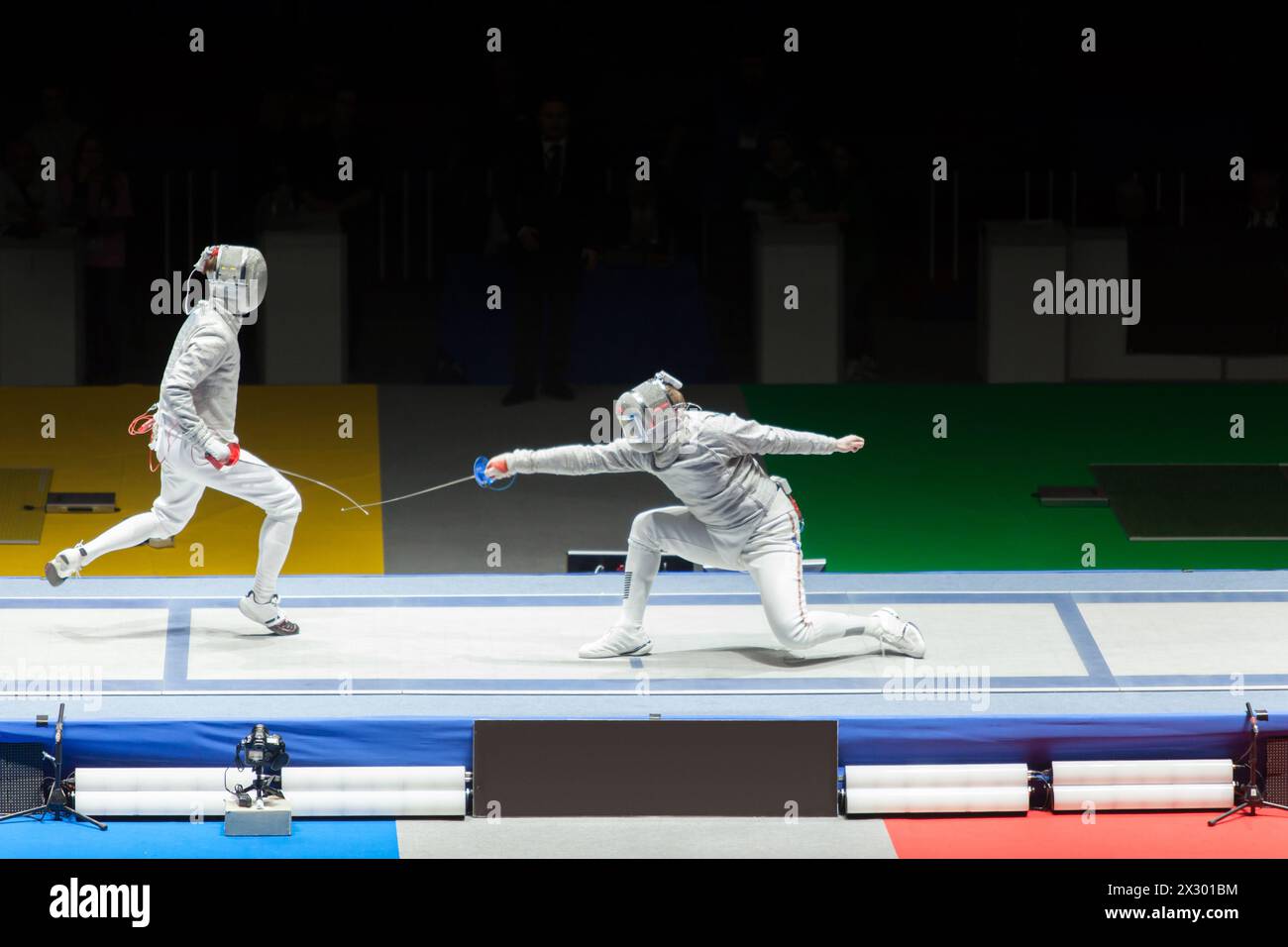 Battle of athletes on championship in fencing Stock Photo - Alamy