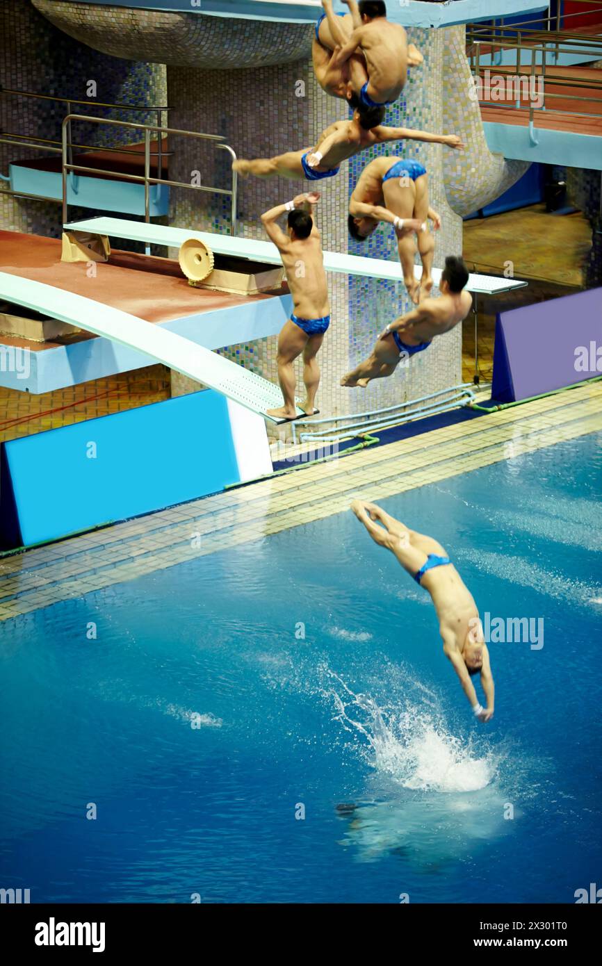 MOSCOW - APR 13: (Serial shots) Sportsman jumps from diving-tower in ...