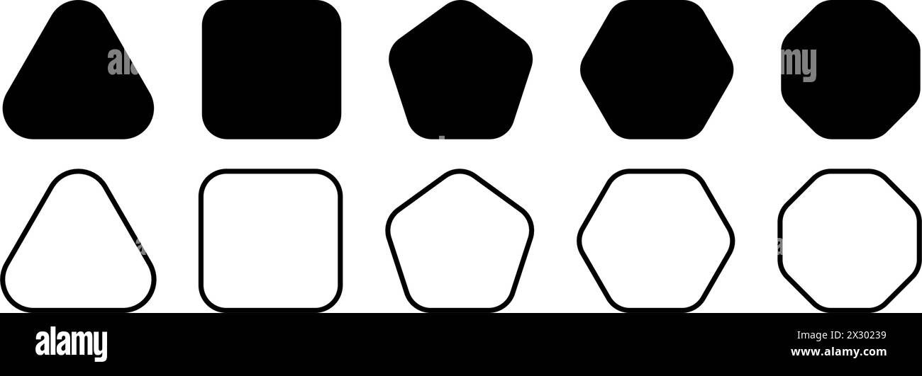 Set of geometric figures with rounded corners. Triangle, square or ...