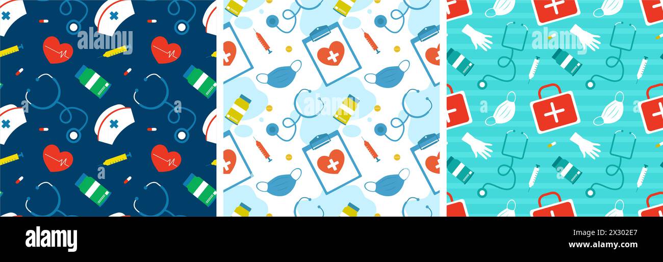 Doctors Day Seamless Pattern Design with Medical Equipment in Template ...