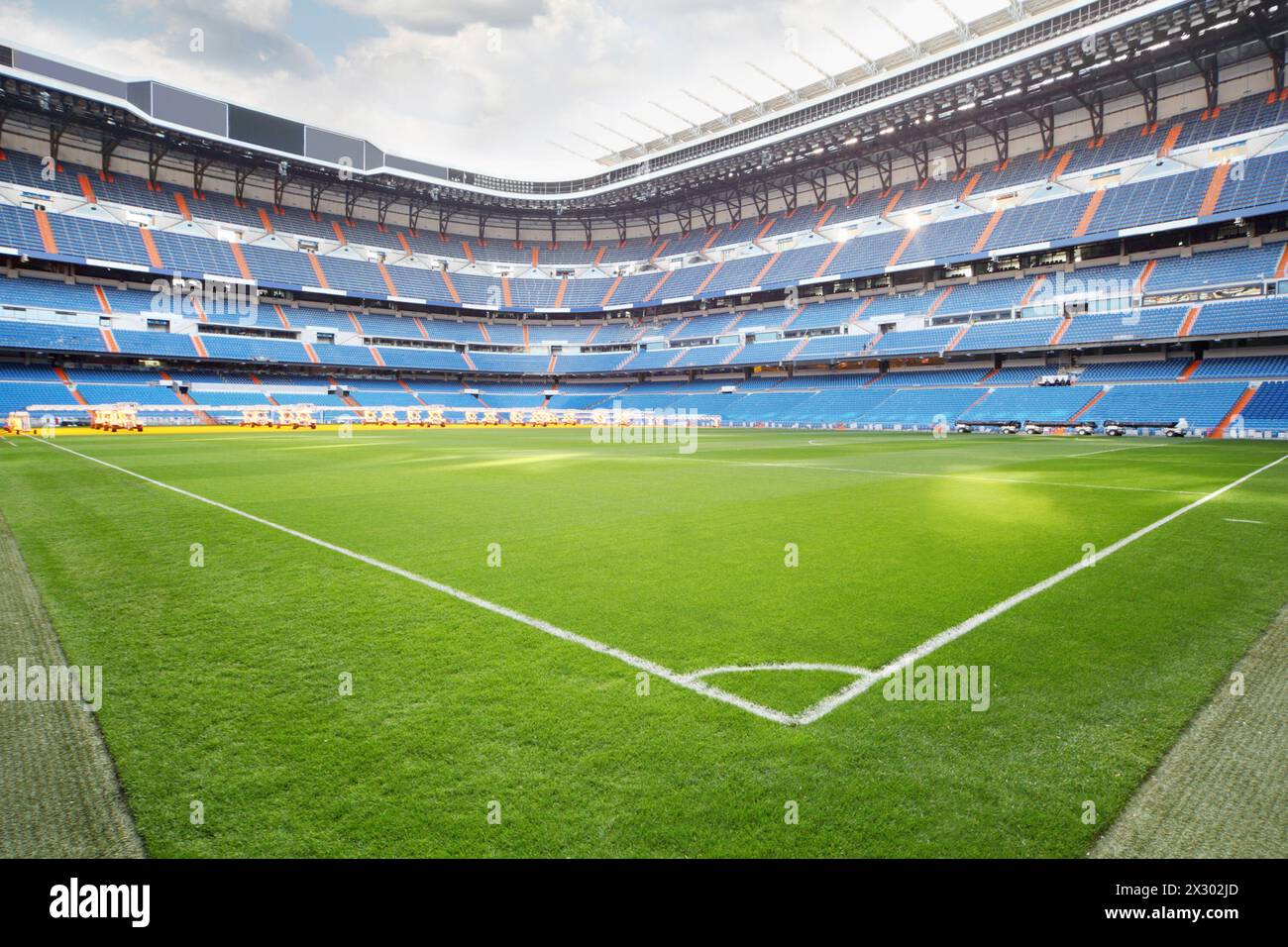 MADRID - MARCH 8: Green lawn with marking of Santiago Bernabeu stadium ...