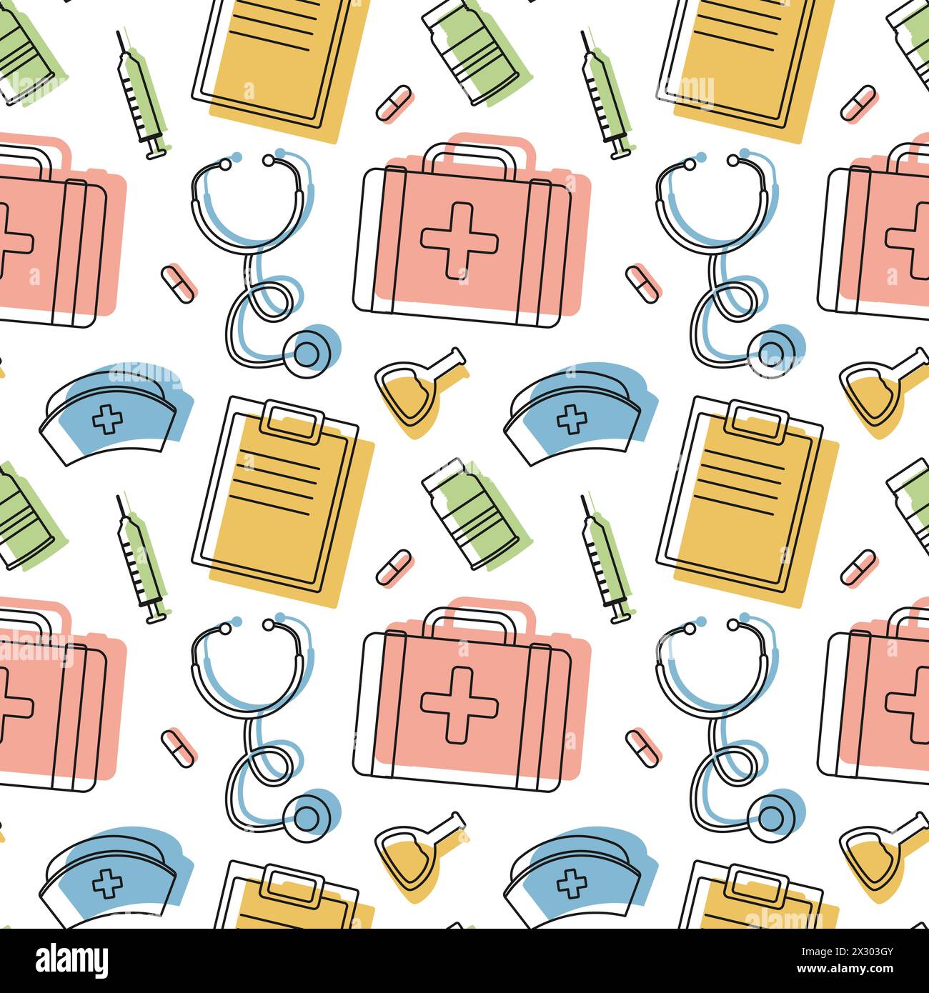 Doctors Day Seamless Pattern Design with Medical Equipment in Template ...