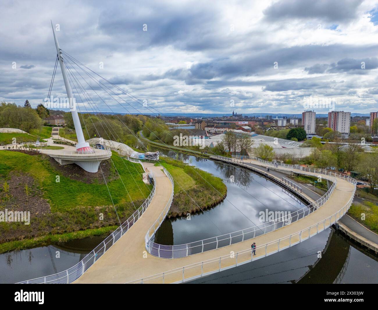 Aerial view from drone of Stockingfield Bridge crossing the Forth and ...