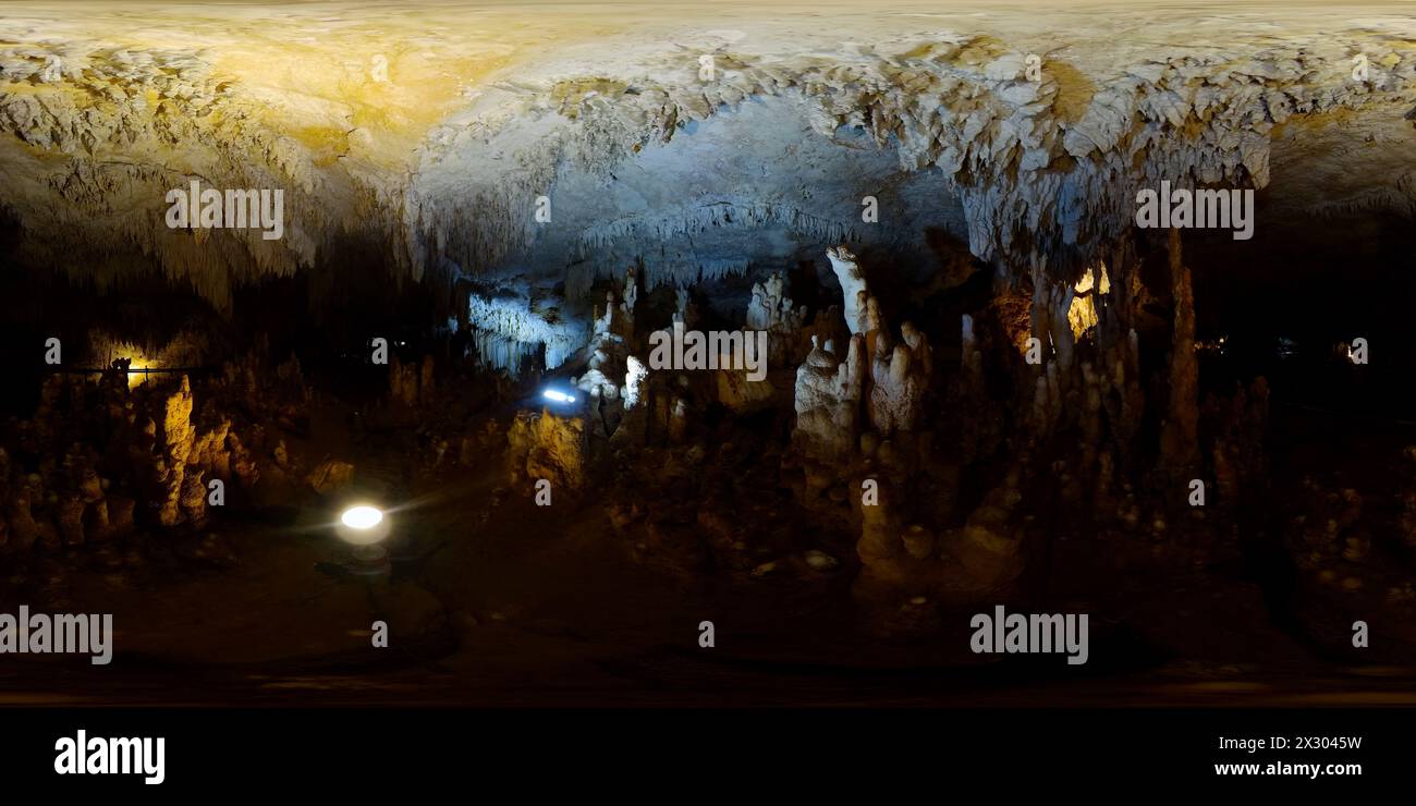 Stalactites and stalagmites in an underground cave. Bulwang Caves ...