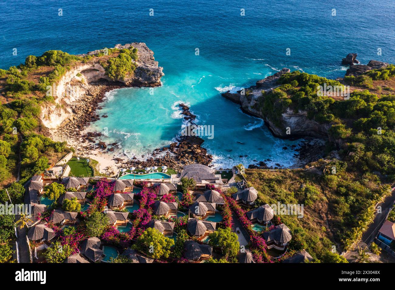 Nusa Ceningan, Bali: Aerial view of the famous blue lagoon surrounded ...