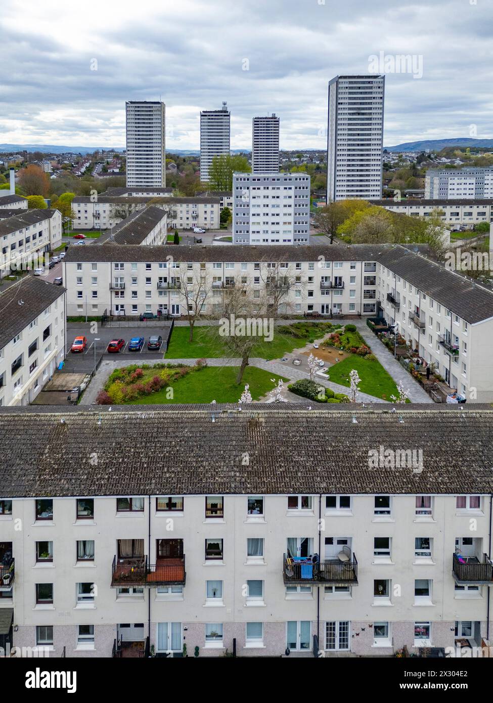 Aerial view from drone of social housing estate at Wyndford in Maryhill ...