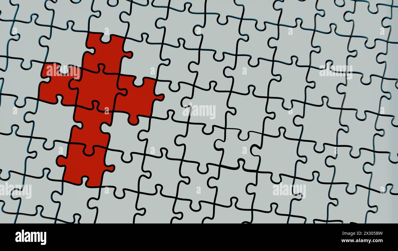 3d rendering of jigsaw pieces assembly Christianity cross Stock Photo ...