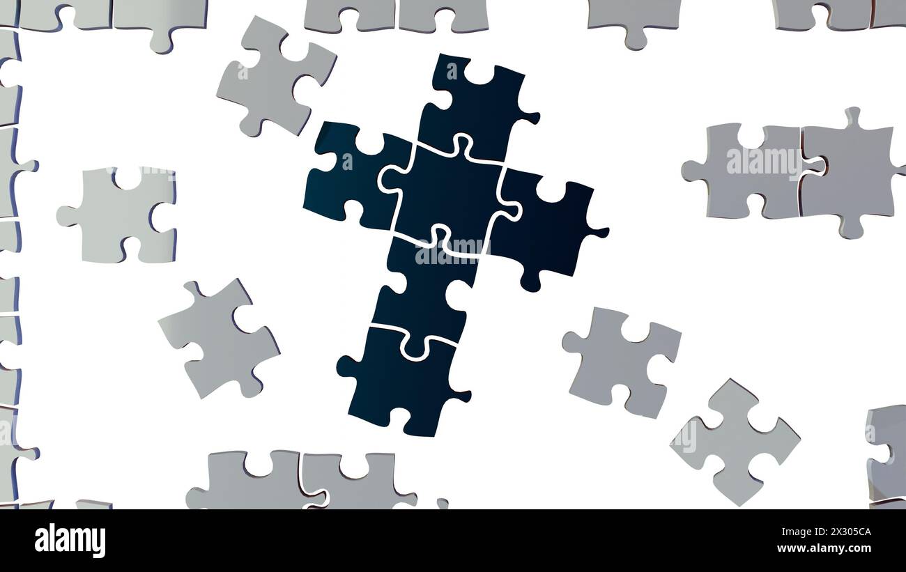 3d rendering of jigsaw pieces assembly Christianity cross Stock Photo ...