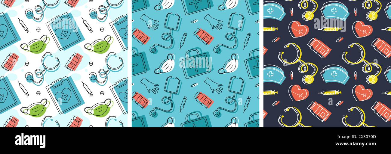 Doctors Day Seamless Pattern Design with Medical Equipment in Template ...