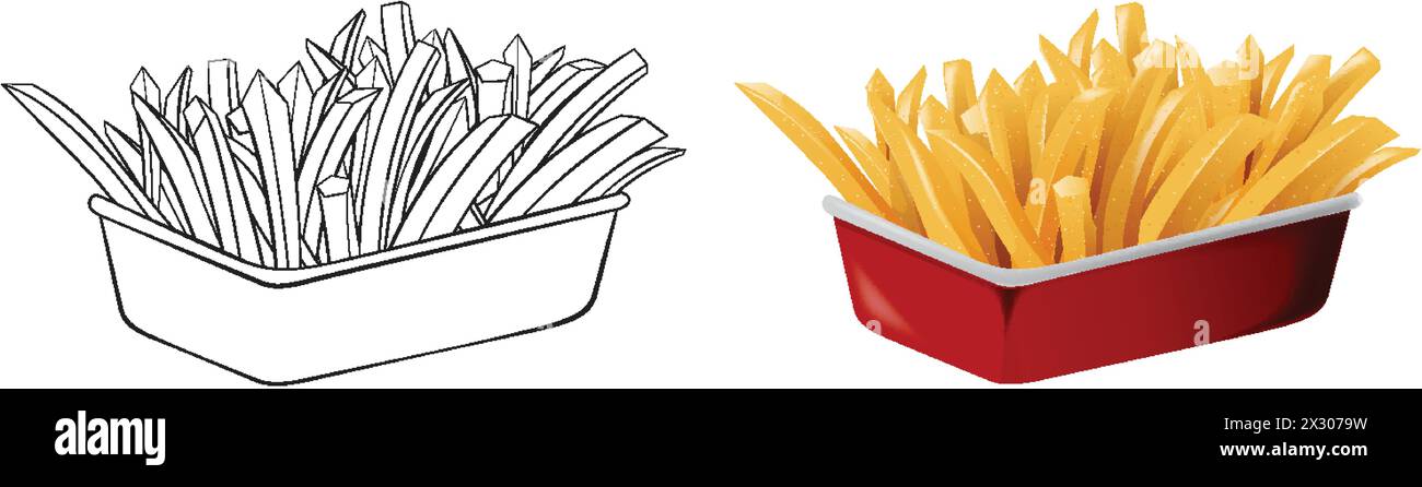 Vector illustration of fries in monochrome and color Stock Vector Image ...