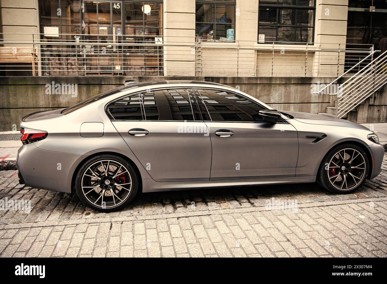 New York City, USA - July 15, 2023: BMW F90 M5 grey color car parked ...