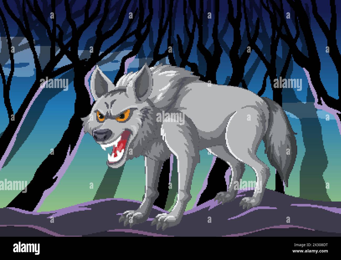 Angry wolf growling in a spooky forest setting Stock Vector Image & Art ...
