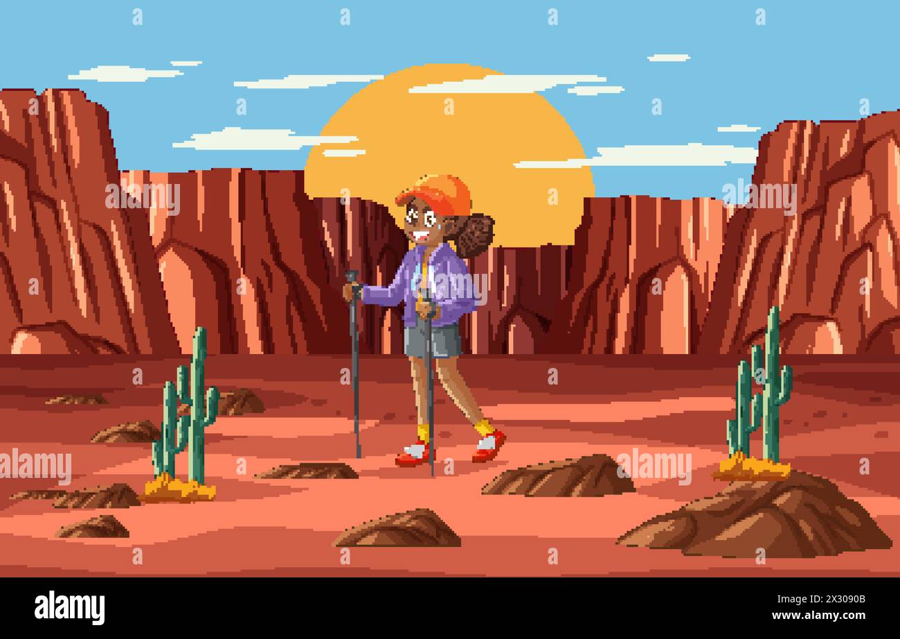 Animated hiker with backpack trekking in desert Stock Vector Image ...