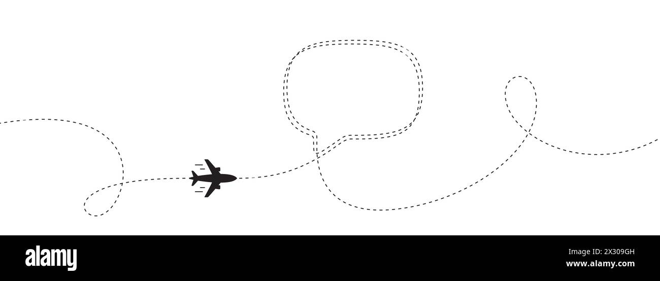 Airplane line path background. Air plane icon with flight route. Travel ...