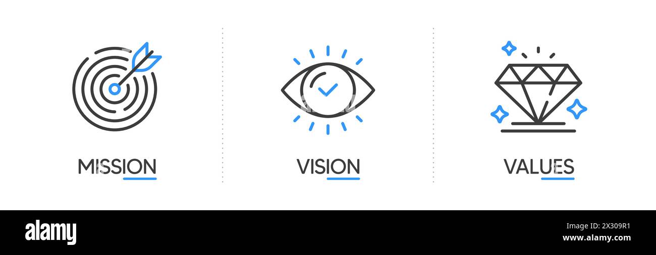 Mission, vision and values of business company. Target with arrow ...