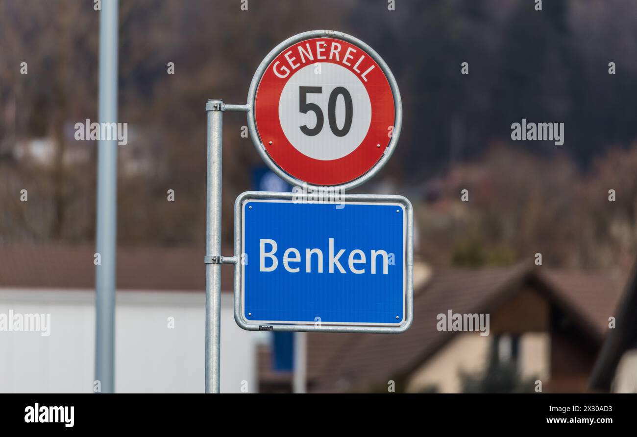 Benken, Schweiz - 22. Januar 2022: Ortsschild der Gemeinde Benken ZH im ...