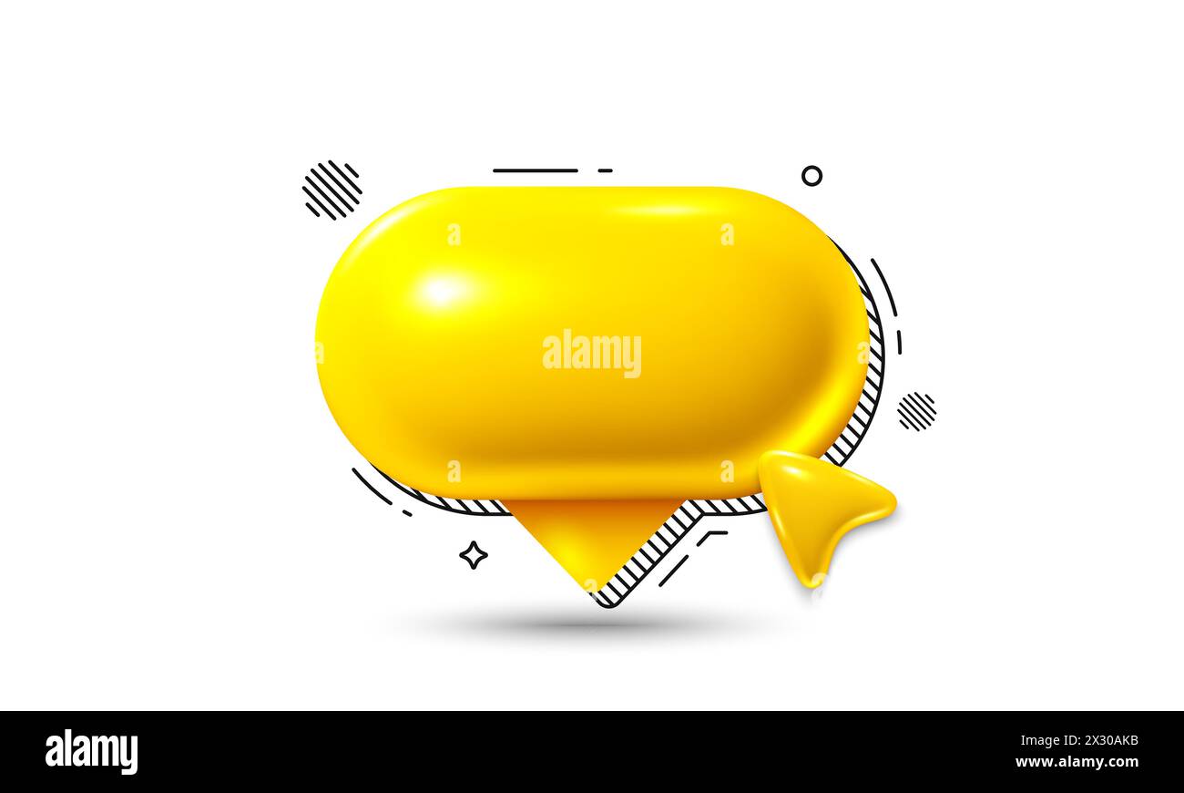 Speech bubble icon with cursor. Yellow chat comment 3d icon. Talk message box. Social media ...