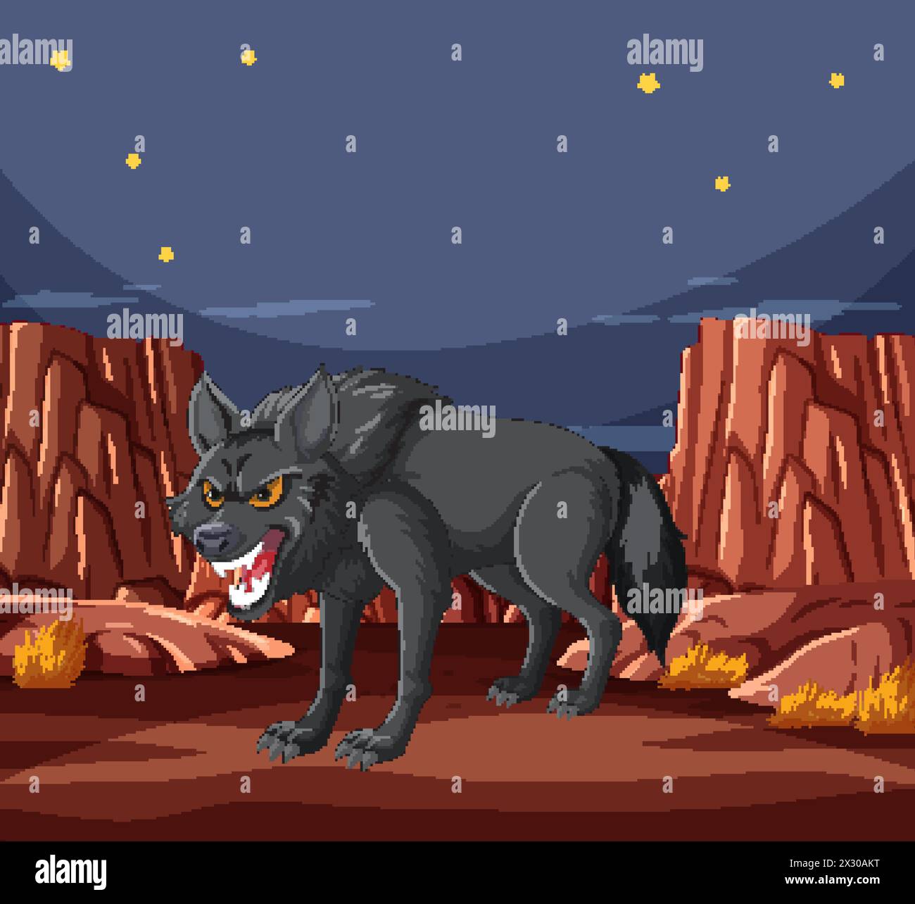 Angry black wolf under a starry night sky Stock Vector Image & Art - Alamy