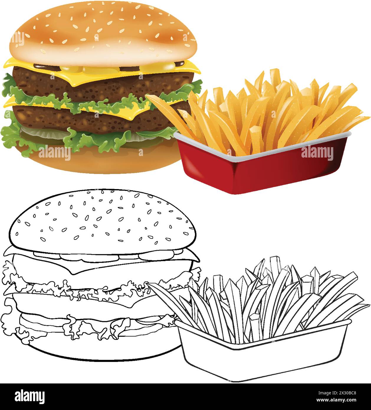 Colorful and outlined fast food illustration Stock Vector Image & Art ...