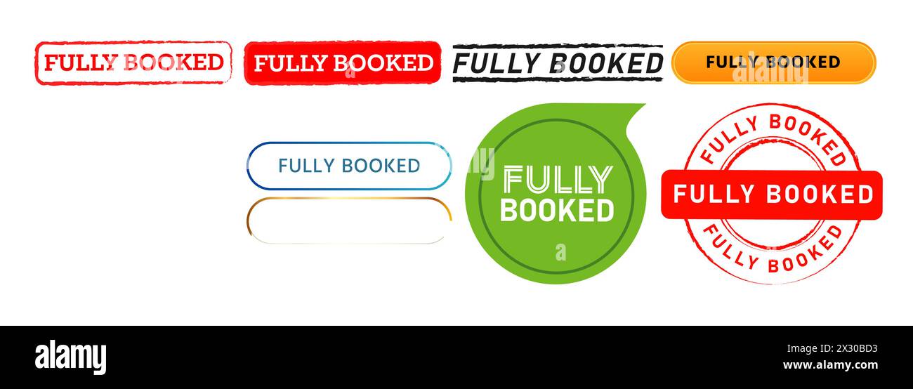 fully booked rectangle circle stamp speech bubble and button for ...