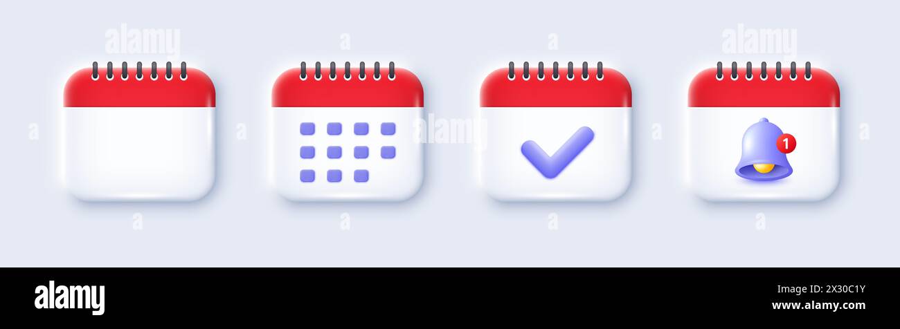 Calendar schedule 3d icons. Date planner signs. Event reminder, 3d ...