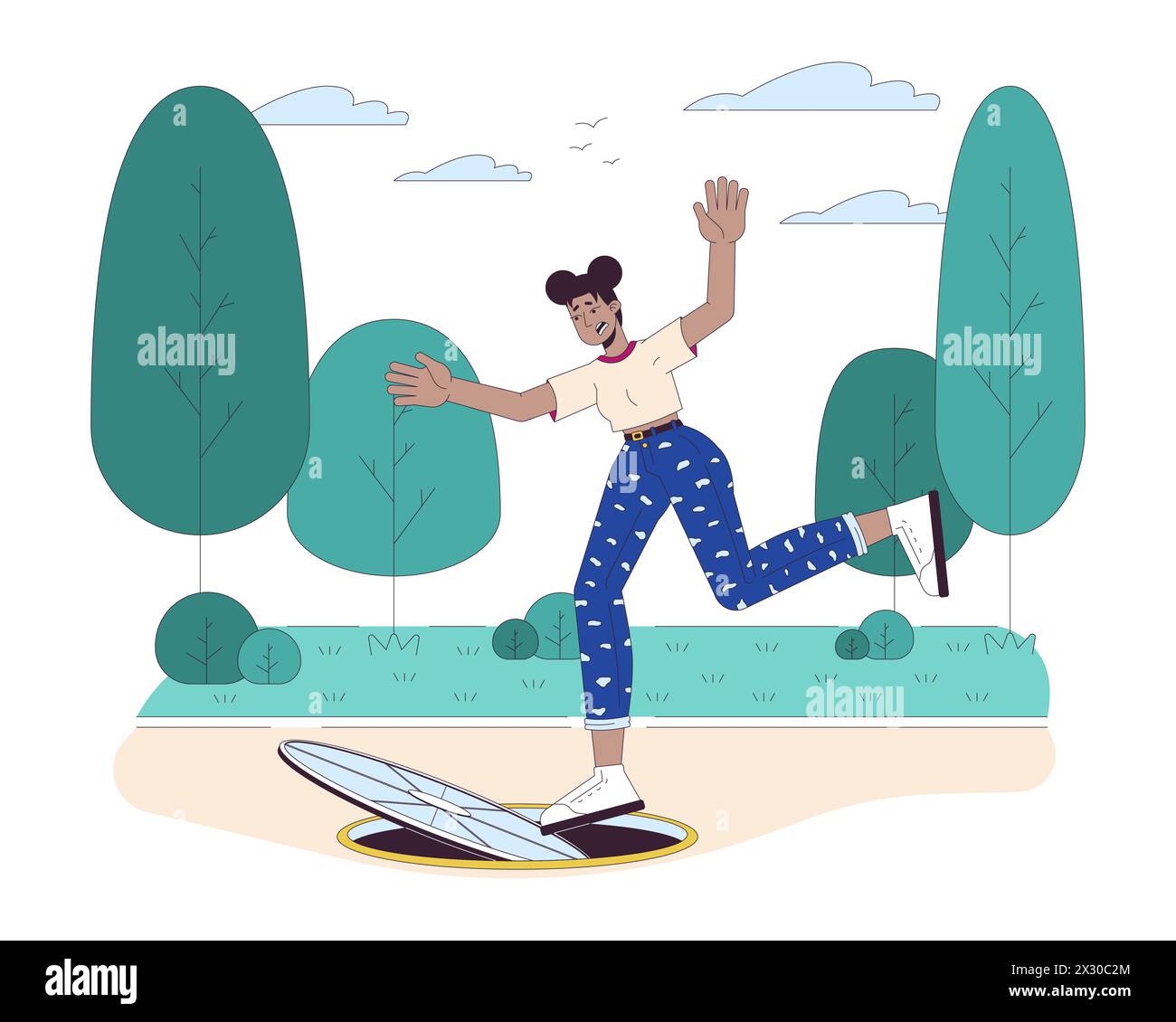 African american woman falling in sewer line cartoon flat illustration ...