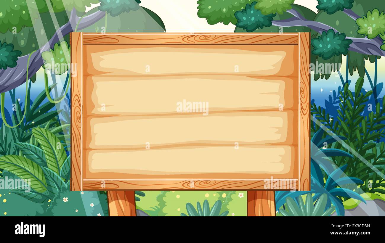 Blank wooden signboard in a lush forest setting Stock Vector Image ...