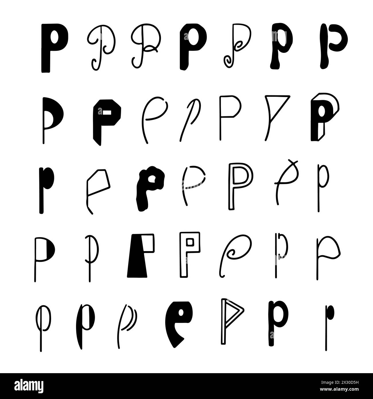 Diverse Collection of Letter P in Various hand drawn Fonts and Styles ...