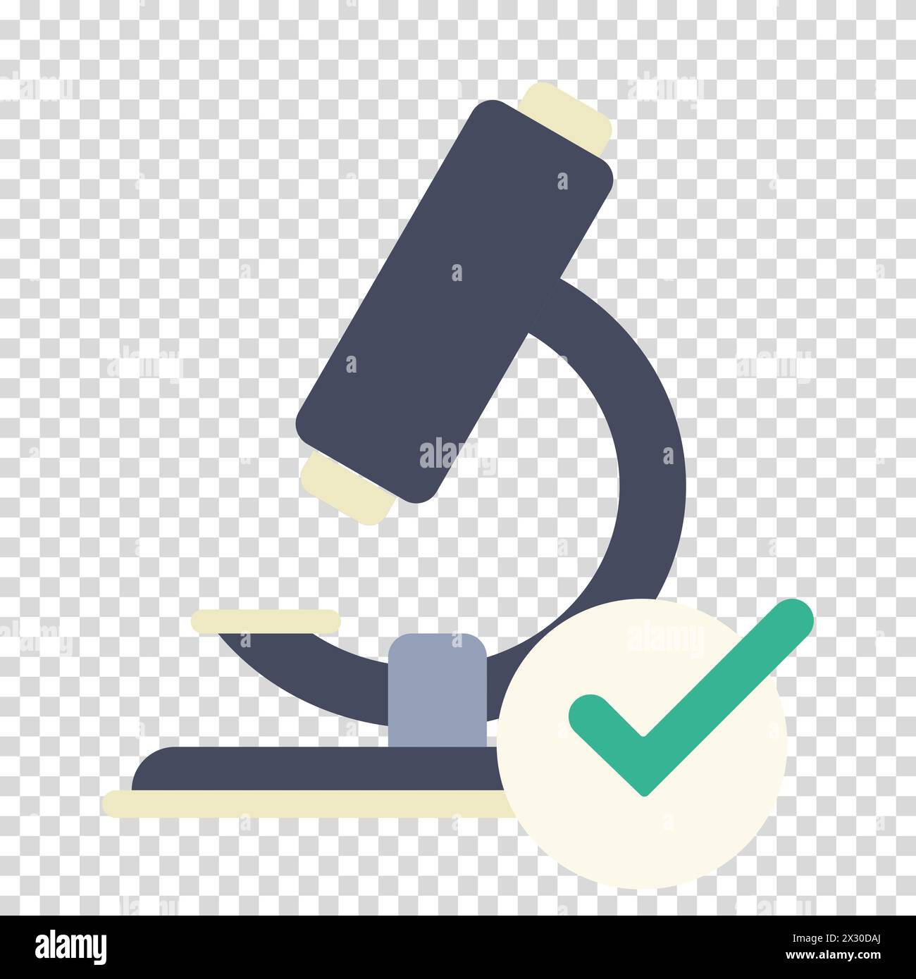 Magnifying glass, microscope with a green tick in a white circle ...